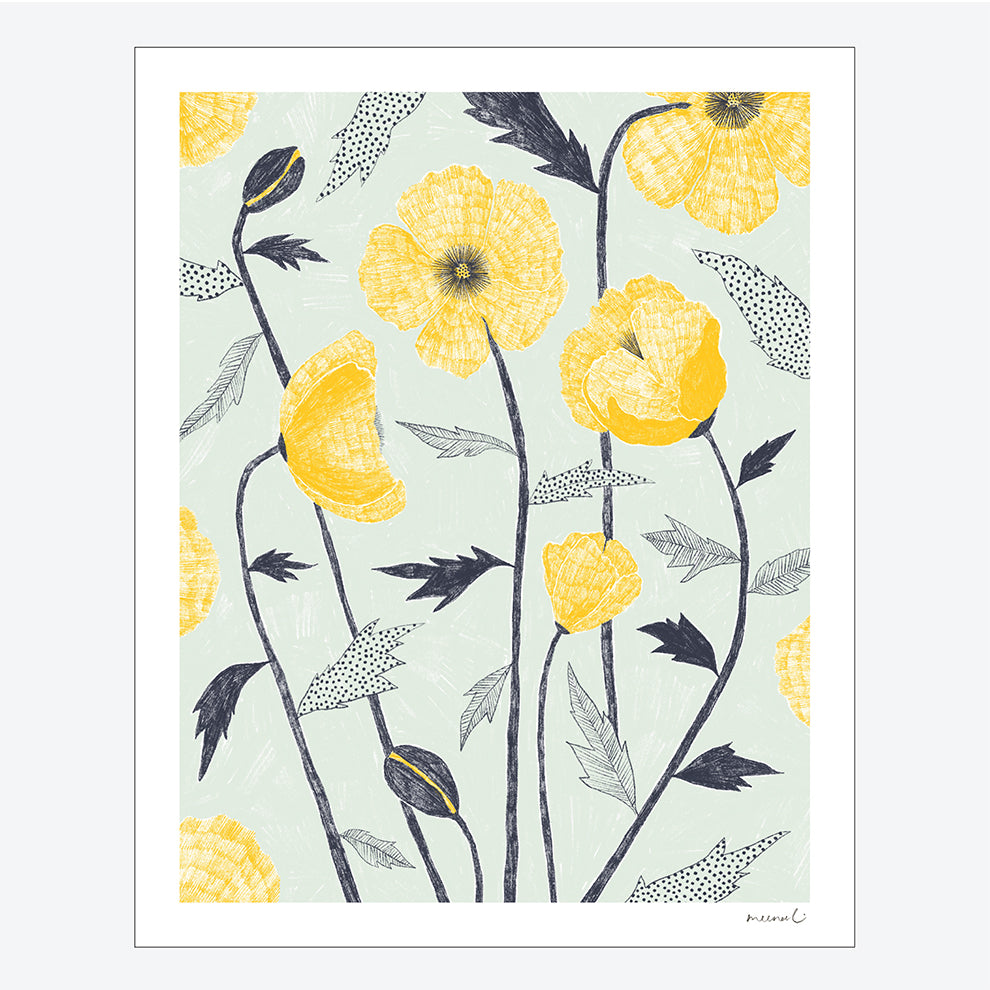 Mint Poppy Flower Conversations Art Print – Meenal Patel Studio